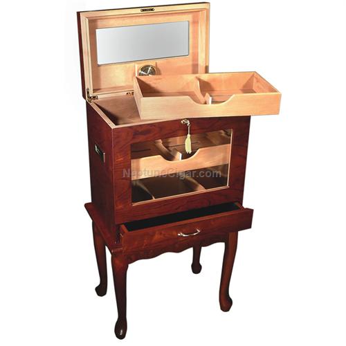 500-Cigar End Table Humidor with Beveled Glass